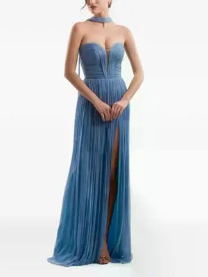 IMROSKA Iris Pleated Strapless Maxi Dress - Blue