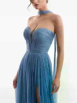 IMROSKA Iris Pleated Strapless Maxi Gown
