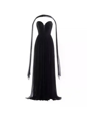 IMROSKA Draped Maxi Gown With Plunging Neckline - Black