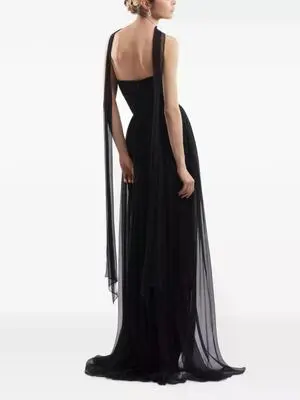 IMROSKA Draped Maxi Gown With Plunging Neckline