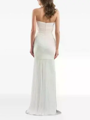 IMROSKA Plissé Lace-panelled Maxi Dress