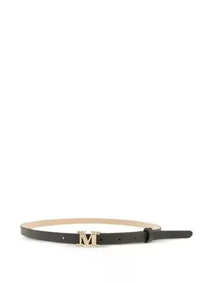 Max Mara Aziata Leather Belt With Monogram Plaque - Black