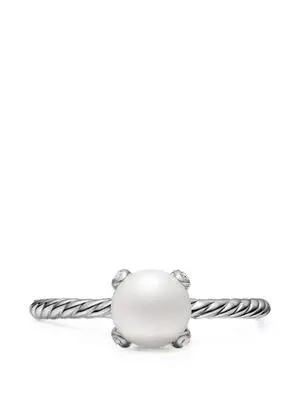 David Yurman Pearl And Diamond Ring In Sterling