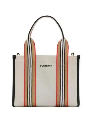 Burberry Mini Icon Stripe Trimmed Canvas Tote