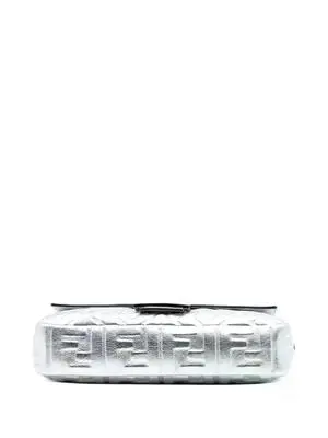 Fendi Medium Metallic Leather Embossed Ff Baguette Satchel