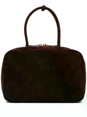 Miu Miu Large Suede Logo Beau Shoulder Bag - Brown