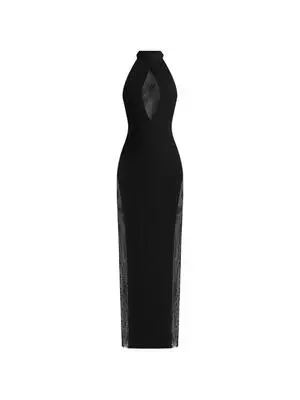 Manière De Voir Maniere De Voir Lace Trimmed Halterneck Maxi Dress - Black