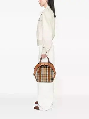 Burberry Haymarket Check Coated Canvas Orchard Bowling Bag Satchel - Neutrals