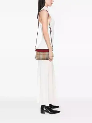 Burberry Peyton Haymarket Check Canvas Crossbody Bag - Red