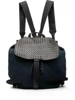 Bottega Veneta Canvas And Nappa Intrecciato Flap Backpack - Blue