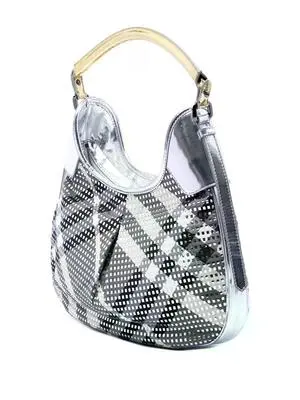 Burberry Metallic Patent And Check Nylon Hobo Bag - Grey