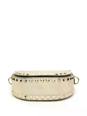 Valentino Garavani Metallic Grained Calfskin Rockstud Saddle Crossbody Bag - Gold