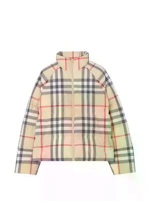 Burberry Down Puffer Jacket With Check Detail