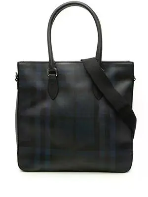 Burberry Check Coated Canvas Kenneth Satchel - Blue