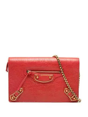 Balenciaga Chevre Motocross Wallet On Chain Crossbody Bag - Red