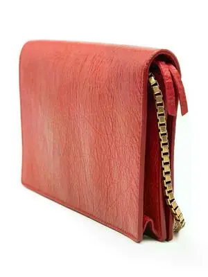 Balenciaga Chevre Motocross Wallet On Chain Crossbody Bag - Red