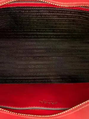 Prada Soft Calf Trimmed Saffiano Lux Zip Convertible Tote Satchel - Red
