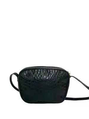 FERRAGAMO Croc Embossed Leather Vara Crossbody Bag - Black