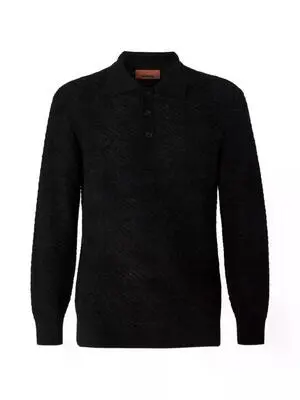 Missoni Long-sleeve Cotton And Wool Chevron Polo Shirt - Black