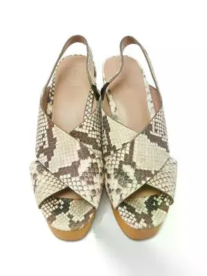 Tory Burch Python-embossed Cork Wedge Sandals