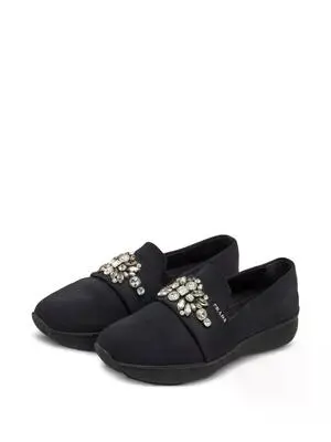 Prada Crystal Embellished Slip-on Sneakers - Black