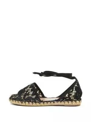 Valentino Garavani Lace Ankle-tie Flat Sandals - Black