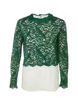 Sandro Malia Lace Overlay Top - Green