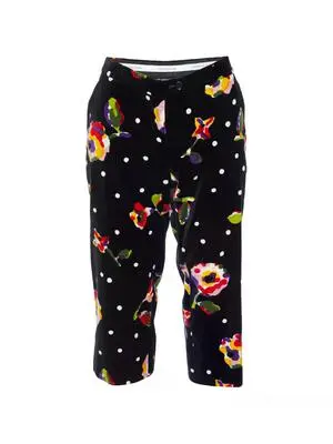 Moschino Velvet Floral Print Cropped Trousers - Black