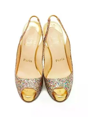 CHRISTIAN LOUBOUTIN No Prive Glitter Peep Toe Platform Slingback Sandals
