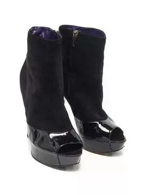 SERGIO ROSSI Patent Leather Peep Toe Platform Ankle Boots