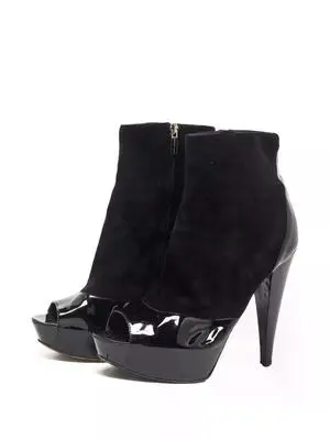 SERGIO ROSSI Patent Leather Peep Toe Platform Ankle Boots