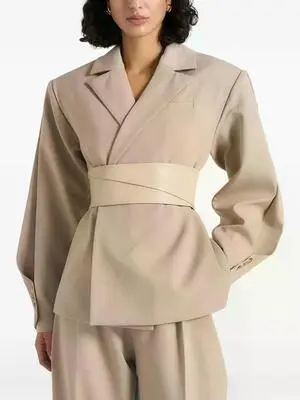 MANIÈRE DE VOIR Marie Twist-sleeve Tailored Blazer With Belt