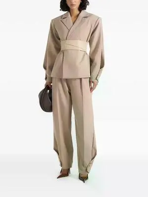 Manière De Voir Marie Twist-sleeve Tailored Blazer With Belt - Neutrals