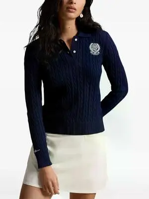 Polo Ralph Lauren Cable Knit Embroidered Polo Sweater - Blue