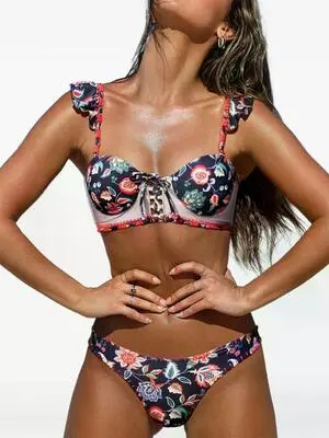 DEL MAAR Juno Floral-print Crochet Trim Bikini Bottoms - Blue