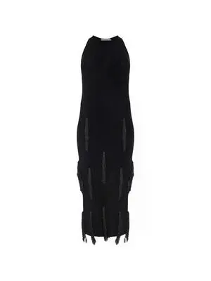 IRO PARIS Ribbed Knit Midi Dress With Fringe Detailing - Black