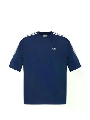 Adidas Logo-embroidered Stripe-detail T-shirt - Blue
