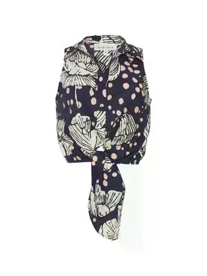 Cara Cara Highland Floral-print Tie-front Shirt - Blue