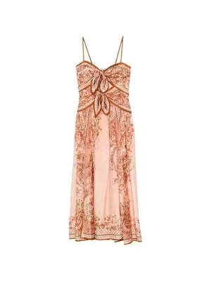 Zimmermann Aster Paisley-print Knot-detail Midi Dress - Pink