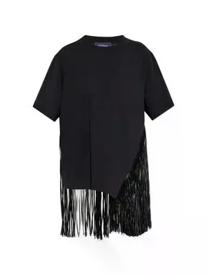 Sportmax Asymmetric T-shirt With Fringed Detailing - Black