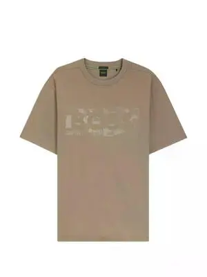 BOSS Logo-artwork T-shirt In Stretch Cotton - Neutrals