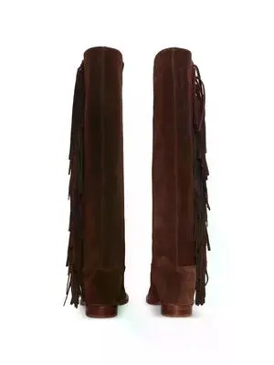 VIA ROMA 15 Fringed Stud-embellished Knee-high Boots - Brown