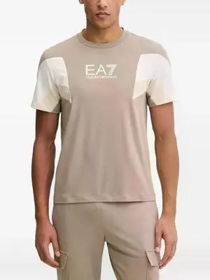 EA7 Logo-print Colour-block T-shirt - Neutrals