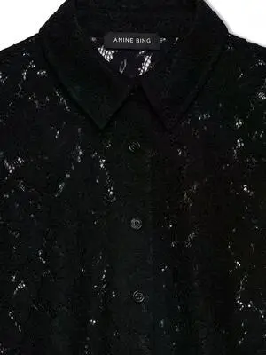 ANINE BING Shayna Lace Cropped Button-down Shirt