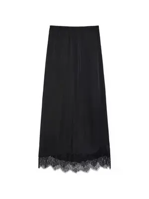 ANINE BING Shelby Satin Midi Skirt With Lace Trim