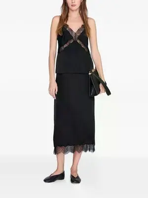 ANINE BING Shelby Satin Midi Skirt With Lace Trim