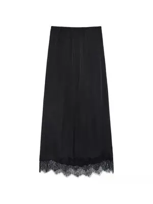 ANINE BING Shelby Satin Midi Skirt With Lace Trim