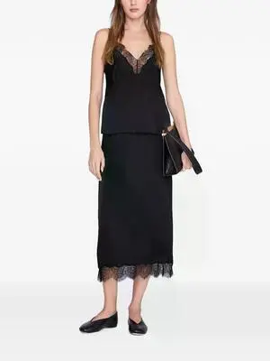 ANINE BING Shelby Satin Midi Skirt With Lace Trim