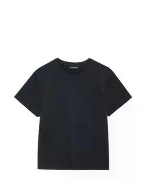 ANINE BING Shelley Embroidered Cropped Baby Tee - Black