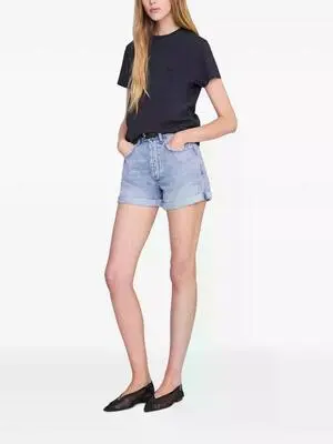 ANINE BING Shelley Embroidered Cropped Baby Tee
